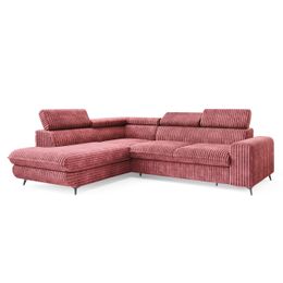 ECKSOFA VELISS Rosa Kordstoff mit Schlaffunktion