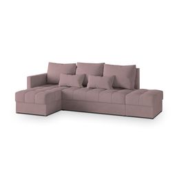ECKSOFA LUMARI L-S Rosa Pl&uuml;sch-Stoff mit Schlaffunktion