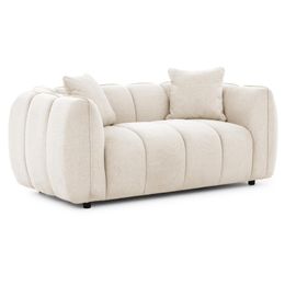2-SITZER SOFA Nubira in tief gesteppter Bubble-Optik aus weichem Hellbeige Strukturstoff im modernen Design