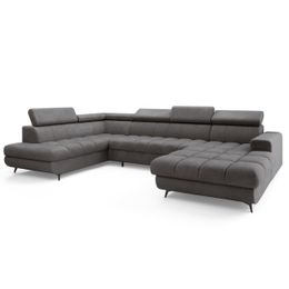 WOHNLANDSCHAFT CORENO Grau Boucle-Stoff mit Schlaffunktion