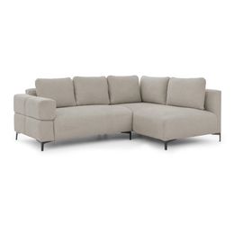 ECKSOFA Cardea in Bubble-Optik aus weichem Taupe Strukturstoff mit hohem Sitzkomfort - Ottomane rechts