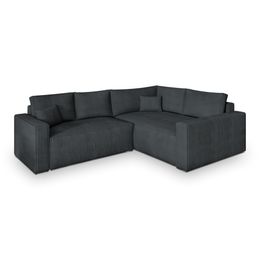 ECKSOFA ERONIS R-S Graphitfarben Kordstoff mit Schlaffunktion