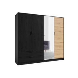 DREHT&Uuml;RENSCHRANK ZETRAL 220,2/203/54cm 4-t&uuml;rig mit Spiegel Schwarz