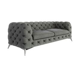CHESTERFIELD-SOFA 3-Sitzer Laura Grau Samt