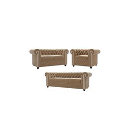 SITZGARNITUR mit Schlaffunktion 3+2+1 Chesterfield Nyx Beige Samt