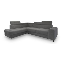 ECKSOFA ALVORO L-S Grau Boucle-Stoff mit Schlaffunktion