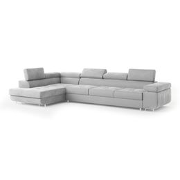 ECKSOFA VICENTE Hellgrau Velours-Stoff mit Schlaffunktion