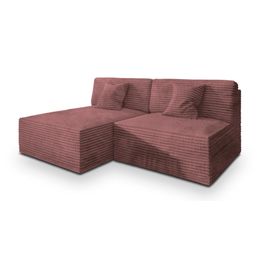 ECKSOFA FIORO Rosa Kordstoff mit Schlaffunktion