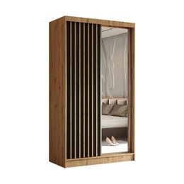SCHWEBET&Uuml;RENSCHRANK LAMELLO 120/216/61 cm 2-t&uuml;rig mit Spiegel Eiche Artisan