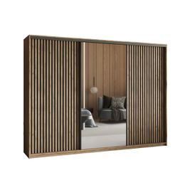 SCHWEBET&Uuml;RENSCHRANK ORRA 250/205/60 cm 3-t&uuml;rig mit Spiegel und Lamellen Eiche Lefkas