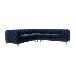 ECKSOFA Chesterfield Laura Marineblau Samt