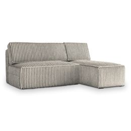 ECKSOFA BRISO T Hellgrau Kordstoff mit Schlaffunktion