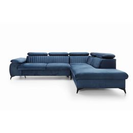 ECKSOFA FIORE Blau Velours-Stoff mit Schlaffunktion