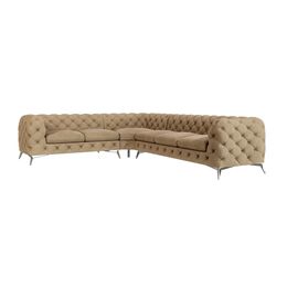 ECKSOFA Chesterfield Laura Beige Samt