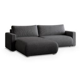 ECKSOFA TURIN P Graphitfarben Kordstoff mit Schlaffunktion