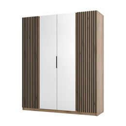 DREHT&Uuml;RENSCHRANK CAGLIARI 200/239/61,9cm 4-t&uuml;rig mit Spiegel Goldfarben