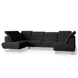 WOHNLANDSCHAFT TERAMO Schwarz Velours-Stoff mit Schlaffunktion