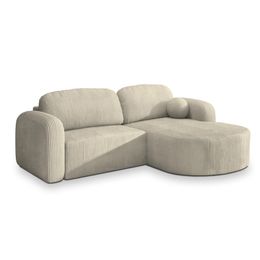 ECKSOFA AMILIA P R-S Creme Kordstoff mit Schlaffunktion