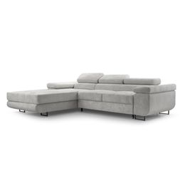 ECKSOFA GIULIO Grau Velours-Stoff mit Schlaffunktion