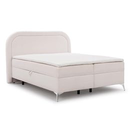 BOXBETT Sonna 200/200 cm Wei&szlig; Boucl&eacute;-Stoff mit abgerundetem Kopfteil und mit silbernen Metallf&uuml;&szlig;en