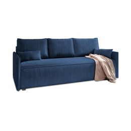 BETTSOFA MESTOR Blau Kordstoff mit Schlaffunktion