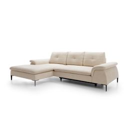 ECKSOFA BREZZA Beige Pl&uuml;sch-Stoff mit Schlaffunktion