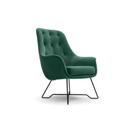 SESSEL SEDUTA, Modern Polstersessel Loungesessel, Velours-Stoff Gr&uuml;n