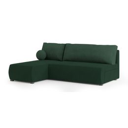 ECKSOFA PARVELO Gr&uuml;n Pl&uuml;sch-Stoff mit Schlaffunktion
