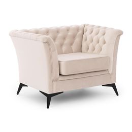 CHESTERFIELD-SESSEL Whitby Beige Samt mit schwarzen F&uuml;&szlig;en