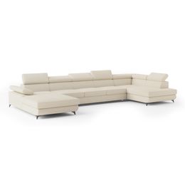 WOHNLANDSCHAFT MONTIVA Creme Boucle-Stoff mit Schlaffunktion