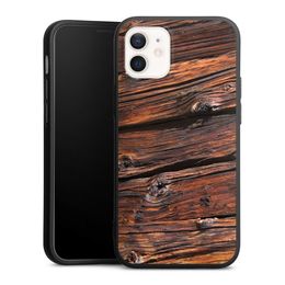 DeinDesign iPhone 12 mini Handy Premium Silikon H&uuml;lle Handyh&uuml;lle schwarz Case Beams Wood Wooden Look Silikon Premium Case
