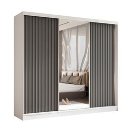 SCHWEBET&Uuml;RENSCHRANK LAMELLO 240/216/61 cm 3-t&uuml;rig mit Spiegel Wei&szlig;