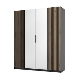 DREHT&Uuml;RENSCHRANK CAGLIARI 200/239/61,9cm 4-t&uuml;rig mit Spiegel Schwarz