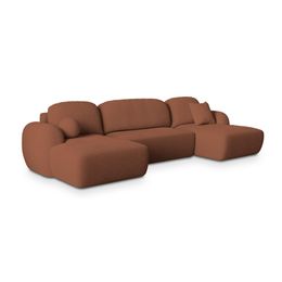 WOHNLANDSCHAFT SAVONA N Orange Boucle-Stoff mit Schlaffunktion