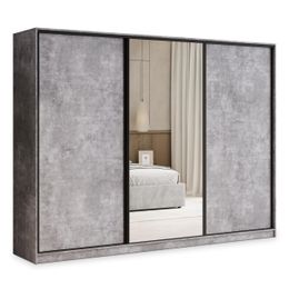 SCHWEBET&Uuml;RENSCHRANK TARI 270/205/58 cm 3-t&uuml;rig mit Spiegel und 4 Schubladen Titanfarben