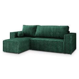 ECKSOFA RAVELO T Gr&uuml;n Kordstoff mit Schlaffunktion