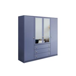 DREHT&Uuml;RENSCHRANK GALIO 196/200/57,5 cm 4-t&uuml;rig mit Spiegel Blau