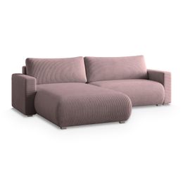 ECKSOFA TURIN P Lila Kordstoff mit Schlaffunktion