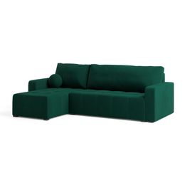 ECKSOFA VOLIRA Gr&uuml;n Pl&uuml;sch-Stoff mit Schlaffunktion