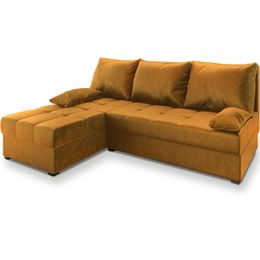 ECKSOFA RITA Orange Pl&uuml;sch-Stoff mit Schlaffunktion