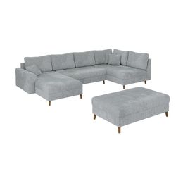 WOHNLANDSCHAFT inkl. Hocker Sigurd Hellgrau Chenille