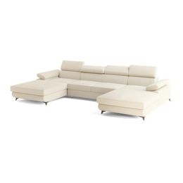 WOHNLANDSCHAFT DETTI Creme Boucle-Stoff mit Schlaffunktion