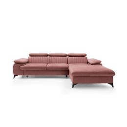 ECKSOFA FIORE Rosa Velours-Stoff mit Schlaffunktion