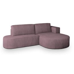 ECKSOFA CORTIO P R-S Lila Kordstoff mit Schlaffunktion