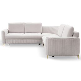 ECKSOFA VELA R-S Beige Velours-Stoff mit Schlaffunktion