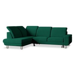ECKSOFA LERMA R-S Gr&uuml;n Velours-Stoff mit Schlaffunktion