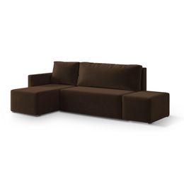 ECKSOFA VELOTTI L-S Braun Pl&uuml;sch-Stoff mit Schlaffunktion