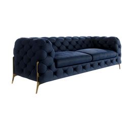CHESTERFIELD-SOFA 3-Sitzer Lexi Marineblau Samt