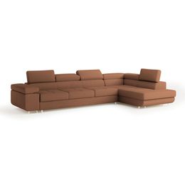 ECKSOFA VICENTE Kupferfarben Boucle-Stoff mit Schlaffunktion