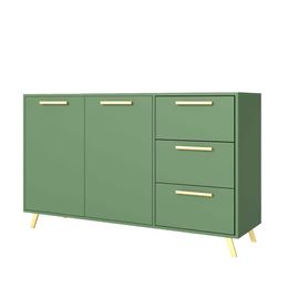 KOMMODE ELISE 140/86/41cm mit 3 Schubladen 2 T&uuml;ren Gr&uuml;n